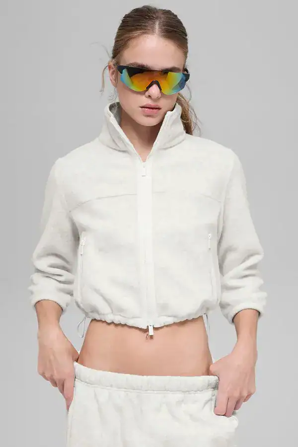 Alo Yoga Polar Fleece Retreat Cropped Jacket - White Heather Grey